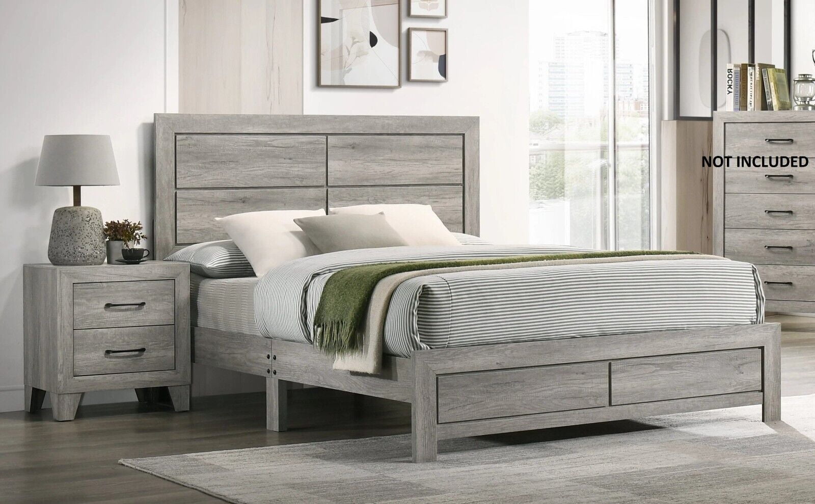 Contemporary 3pc Full Size Platform Bedroom Set Gray Finish Bed and ...
