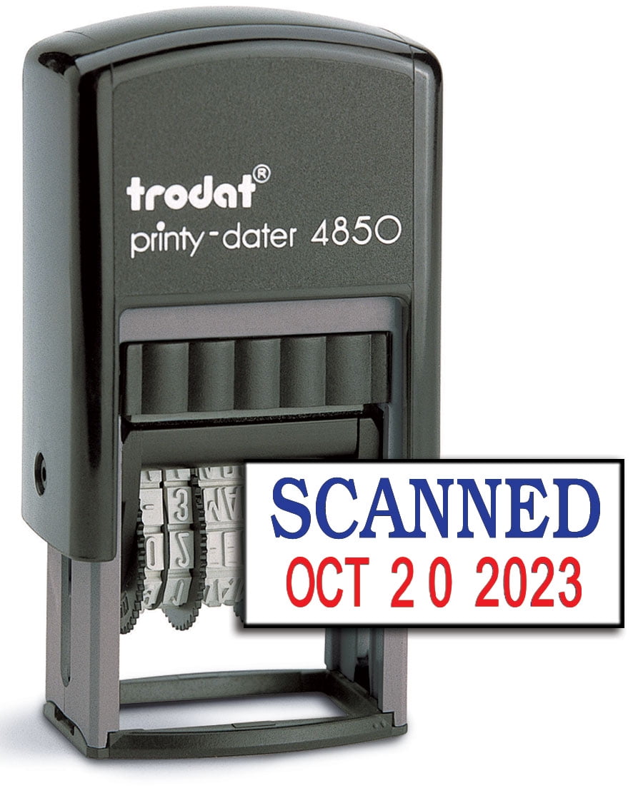 Trodat 4850 Date Stamp with SCANNED, Self Inking Stamp - Blue/Red Ink ...