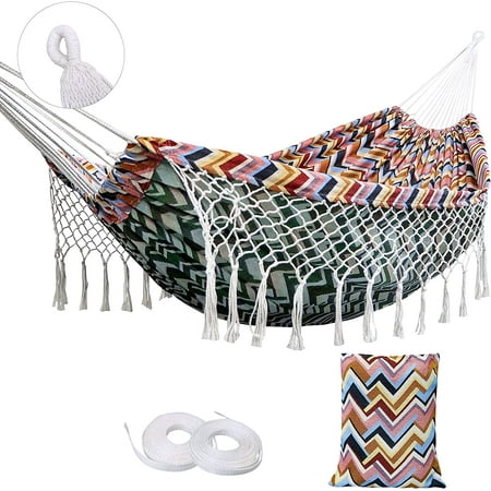 HFKJ Macrame Tassel Hammock Boho Double Indoor Patio Camping Beach ...