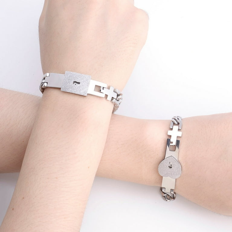 SIEYIO 2 Pcs Lover Heart Lock for Key Bracelet Novelty Couple Bracelets Jewelry Decor G