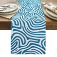 Blue Swirling Lines Table Runner, Curves Waves Modern Abstract Washable ...