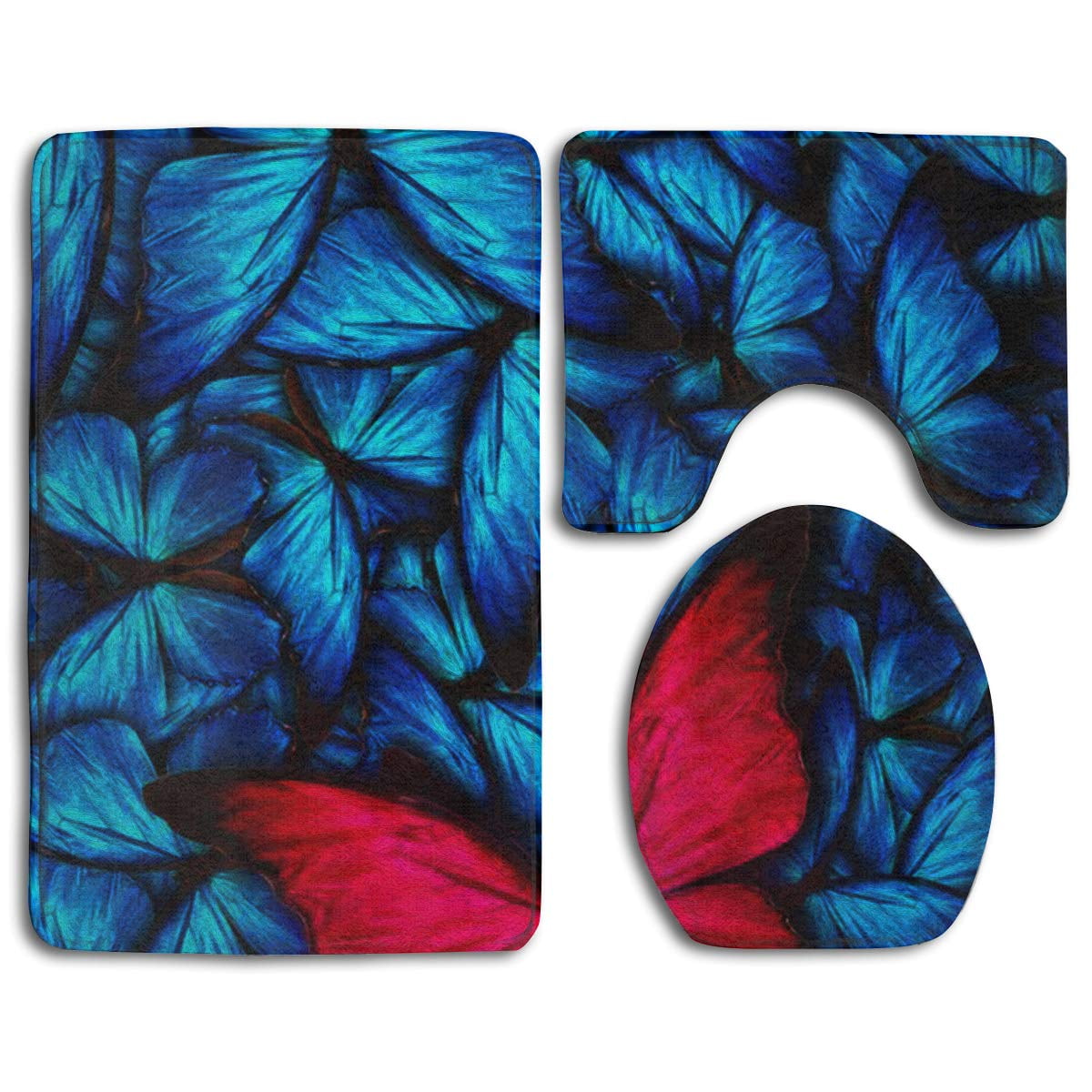 GOHAO Colorful Butterfly 3 Piece Bathroom Rugs Set Bath Rug Contour Mat ...