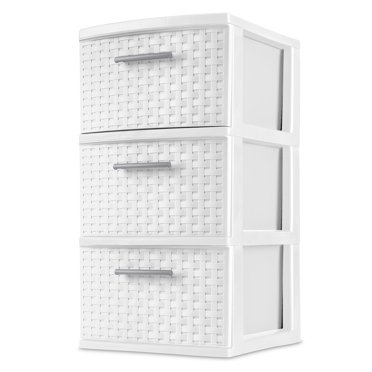 Sterilite Plastic Storage Dresser, 4 Drawer Wide Weave Tower, White ...