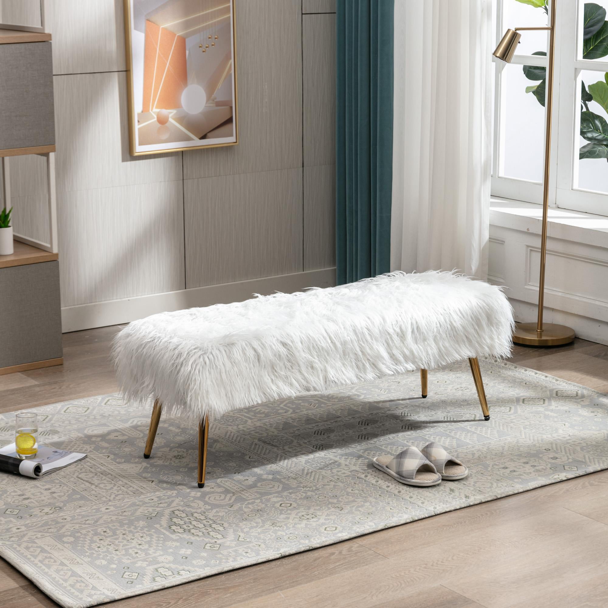 UBesGoo 48" Ottoman Bench, Faux Fur Plush Footrest Seat Bench with Legs ...