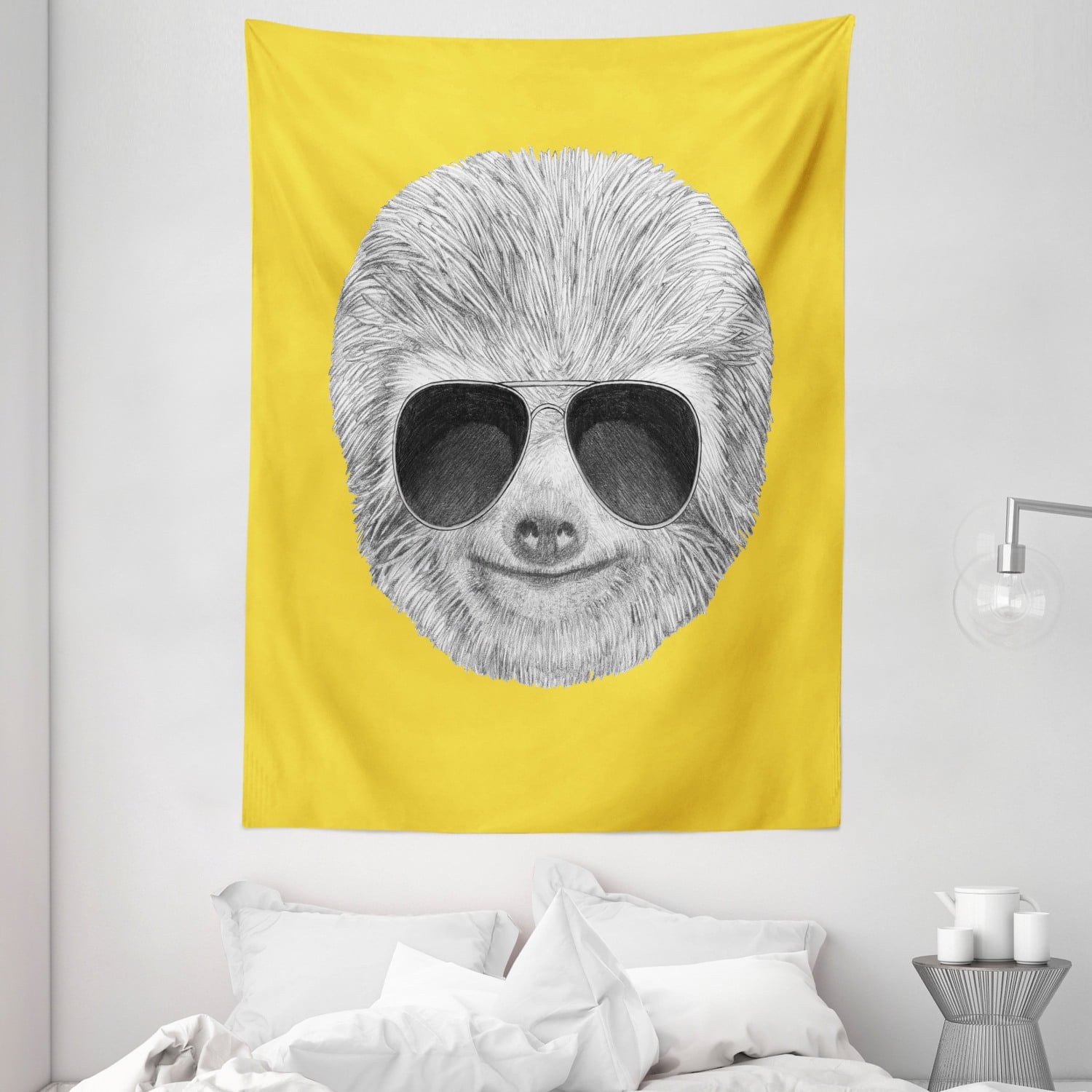 Sloth Tapestry, Hipster Jungle Animal with Sunglasses Smiling Funny ...