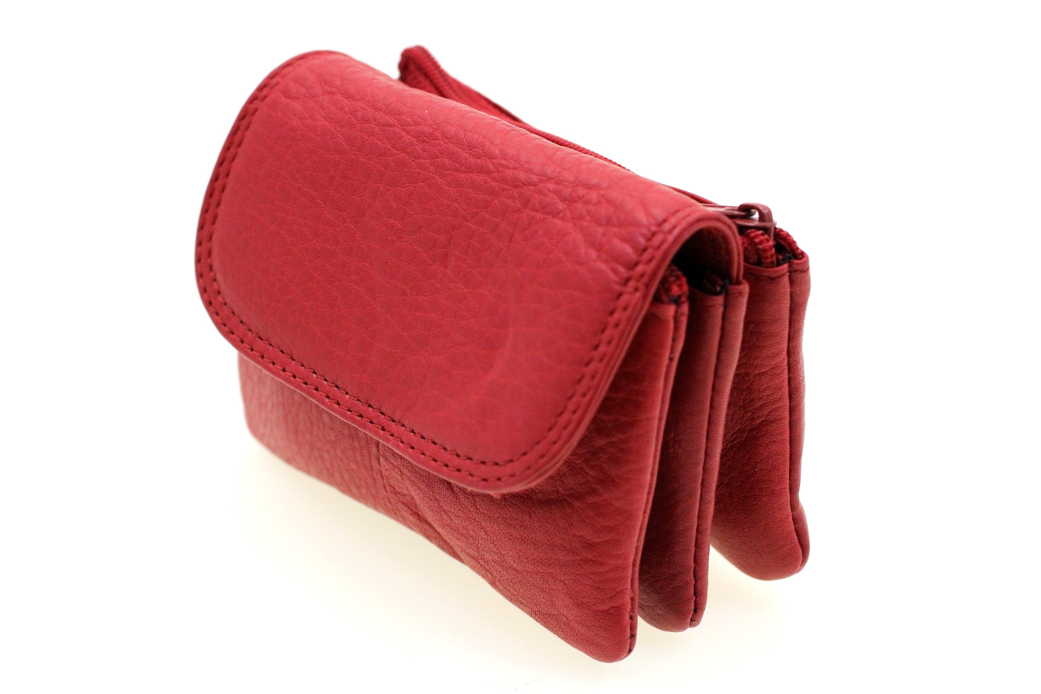 Womens Large Leather Coin Purse Triple Pocket Button Snap Closure Key ...