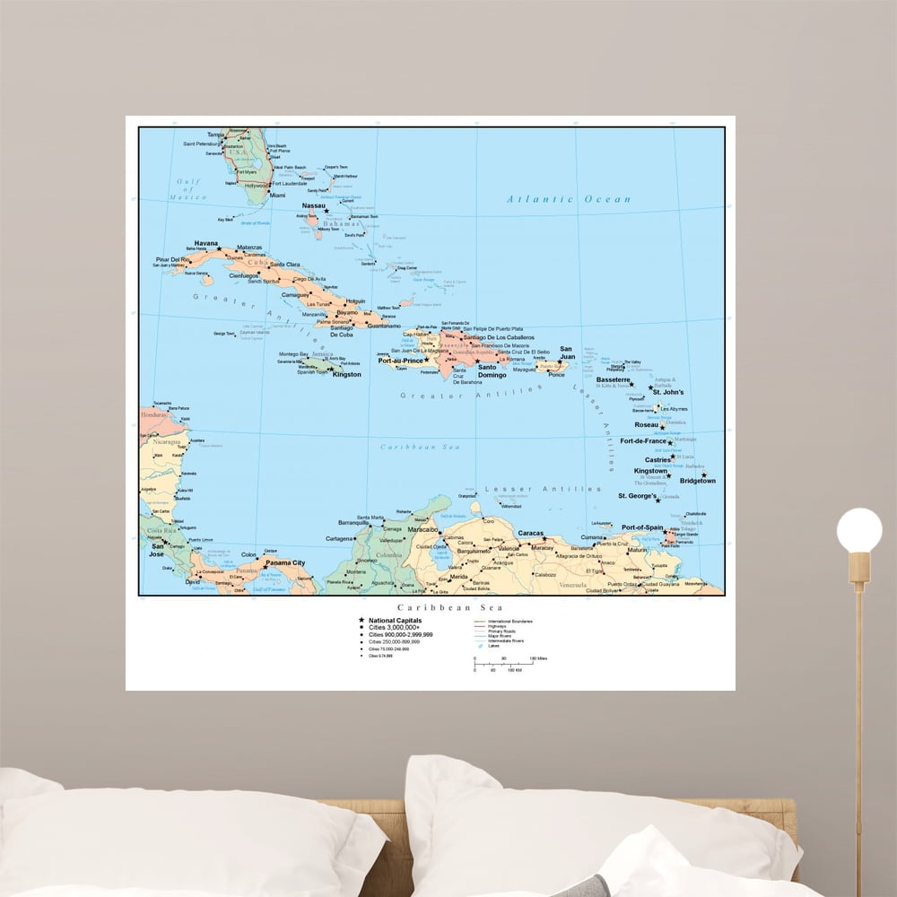 Map Caribbean America Wall Mural Decal Sticker, Wallmonkeys Peel ...