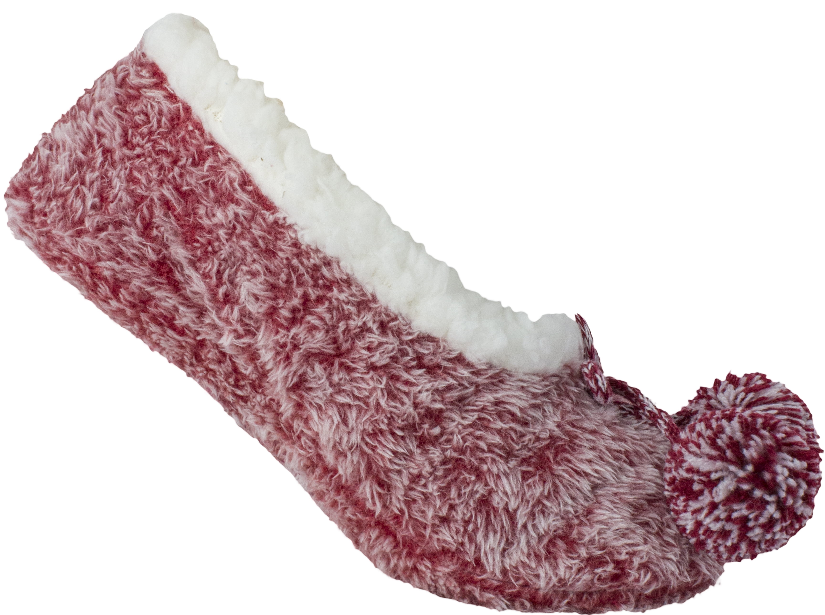 Super Fuzzy Red Shaggy Slipper Socks W Poms Size M/L - Walmart.com