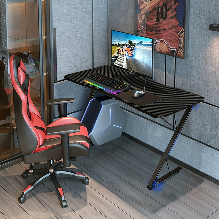 Gymax 43.5 inch Z Shape Gaming Desk with LED Lights for Gymax 43.5 inch Z Shape Gaming Desk with LED Lights for