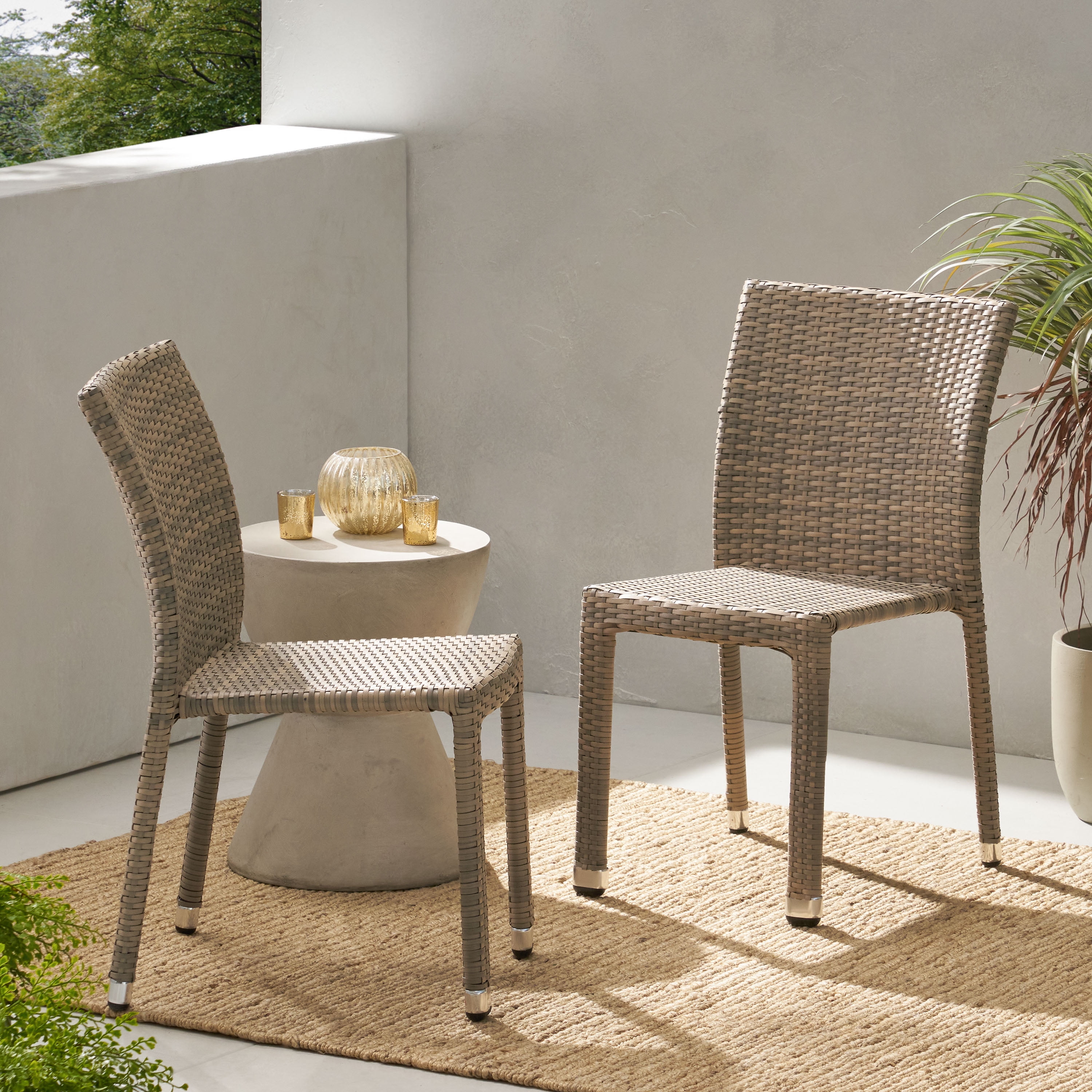 Vera Outdoor Wicker Armless Stacking Chairs with an Aluminum Frame, Set ...