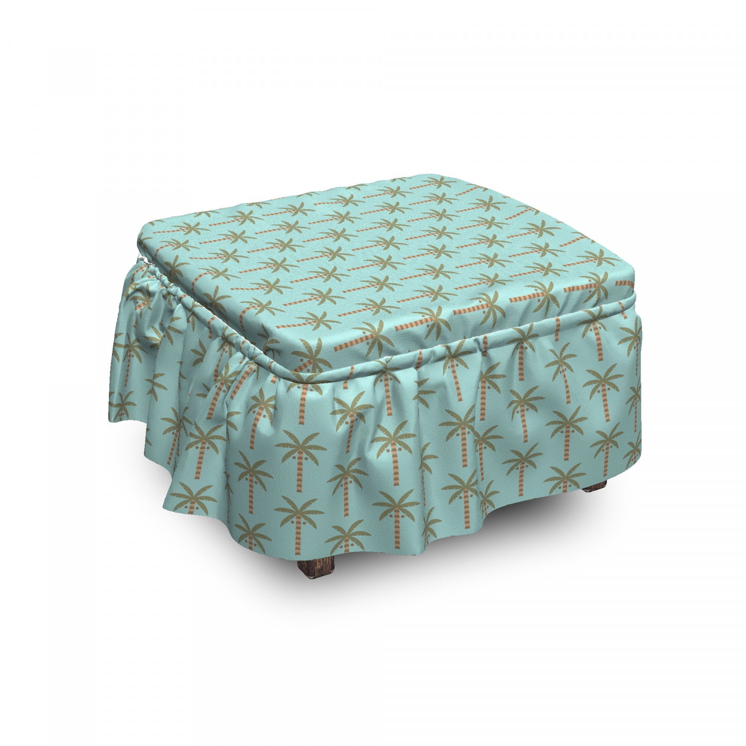 Tropical Ottoman Cover, Exotic Coconut Palm Trees, 2 Piece Slipcover ...