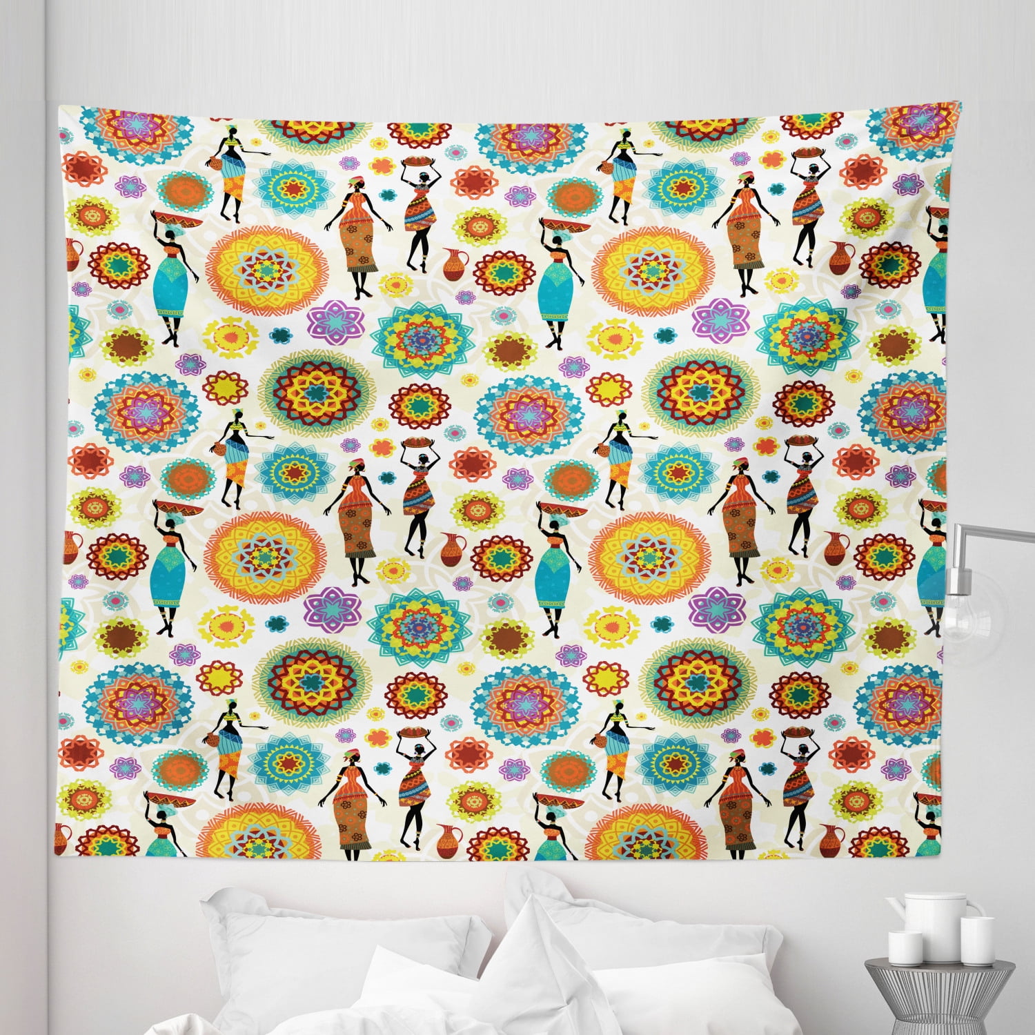 African Woman Tapestry, Ethnic Floral Patterns Indigenous Female ...