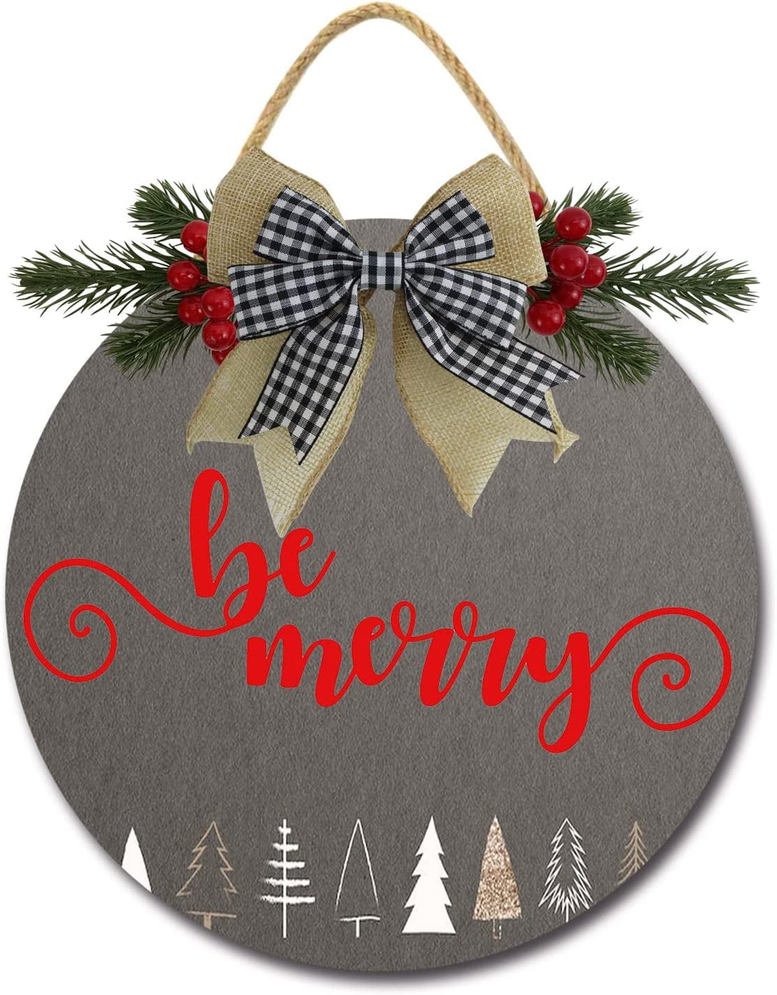 Eveokoki 11" Be Merry Sign Christmas Welcome Sign for Front Door Round ...