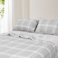 MARQUESS Queen Size Microfiber Flannel Sheet Set, 4 Pieces, Grid Grey ...