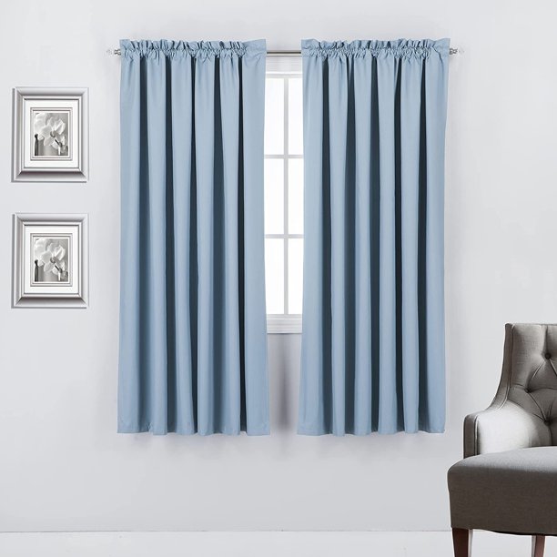 2 Piece 100% Blackout Rod Pocket Window Panel Curtain Drape Set 52"W x ...