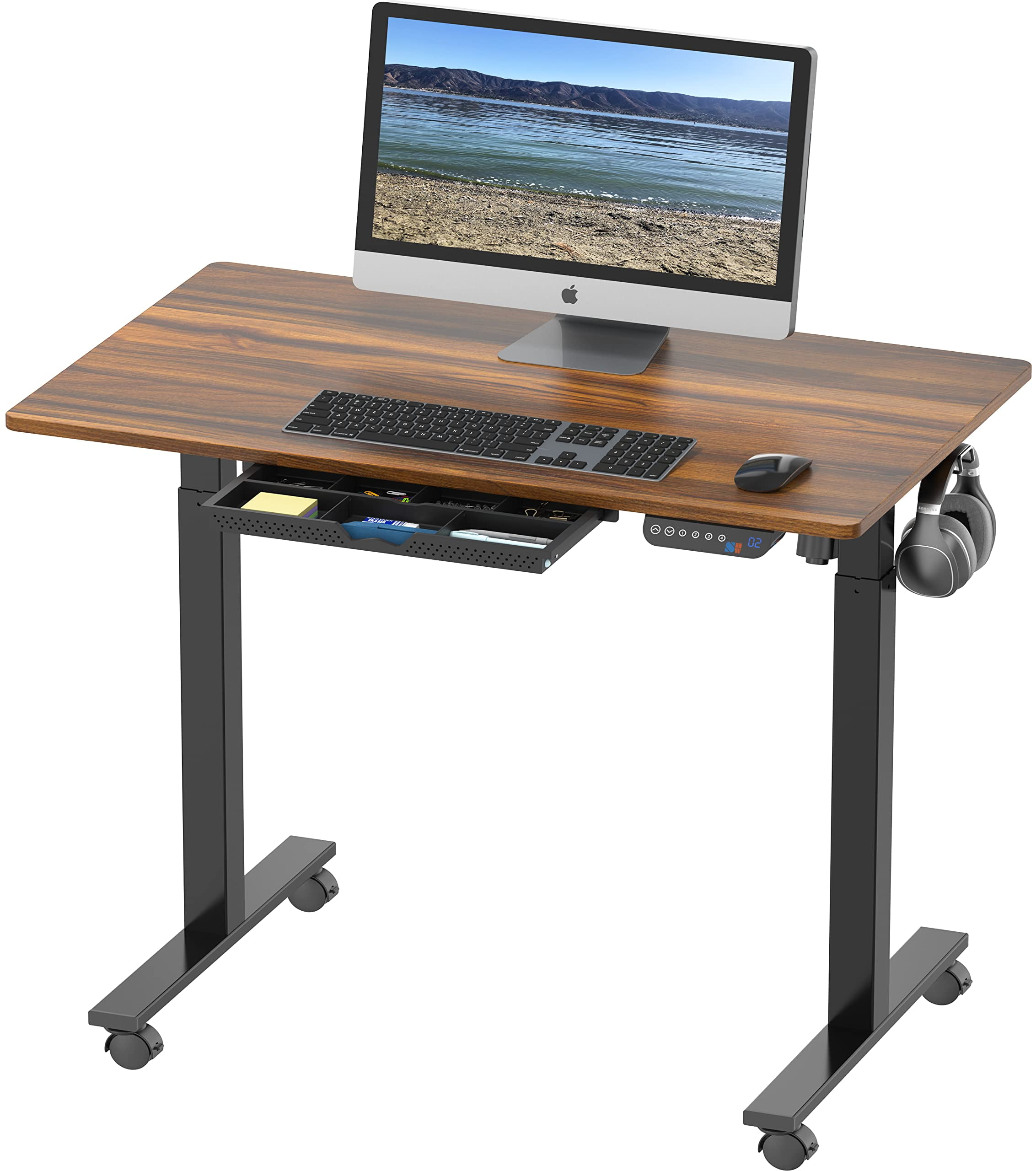 SHW 40-Inch Electric Height Adjustable Desk with Drawer and Hooks ...
