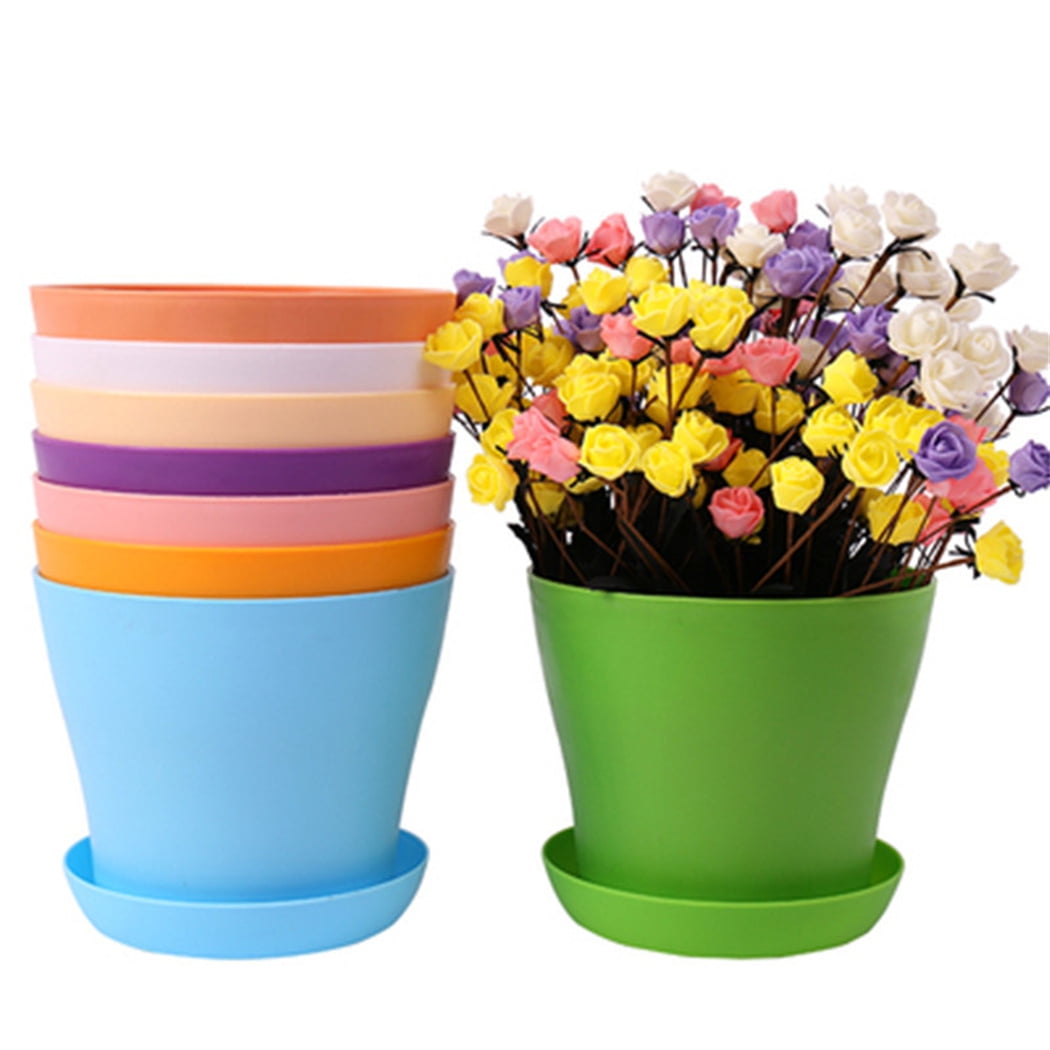 Happon 8 Pack 4 inch Plastic Plant Pot with Saucers Flower Pots ...