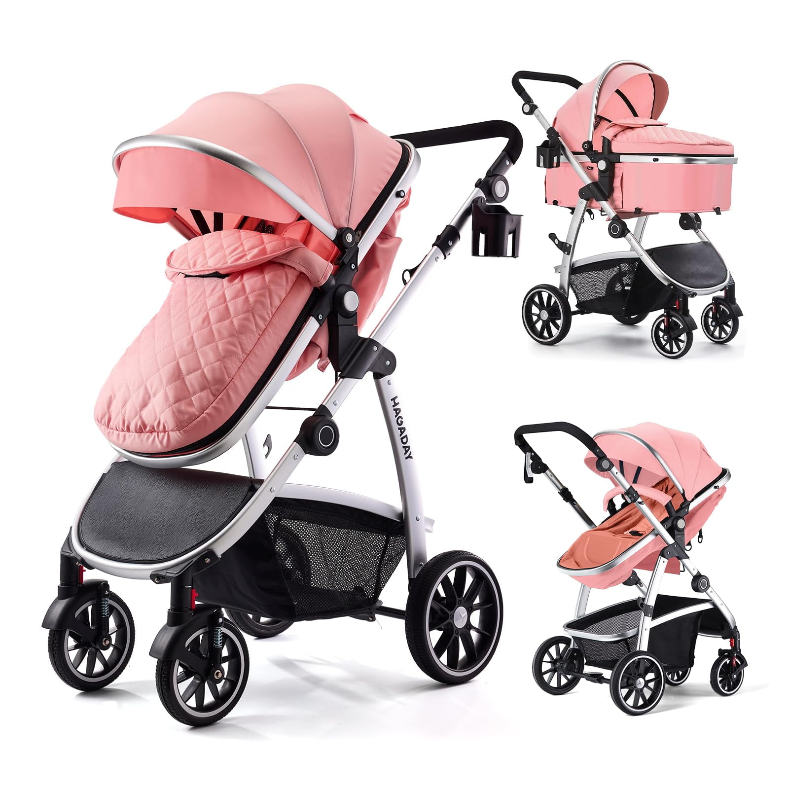 Hagaday Baby Stroller, 2-in-1 Reversible Stroller with Bassinet Mode, Foldable Infant Stroller ...