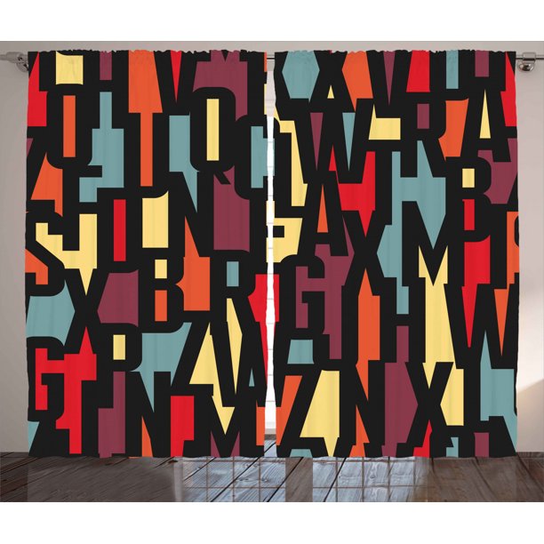 Abstract Curtains 2 Panels Set, Trippy Style Modern Mixed Fractal Funky ...