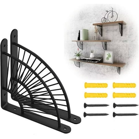 Set of 2 Black Shelf Brackets Angle Gold Shelf, Side Wall Shelf ...
