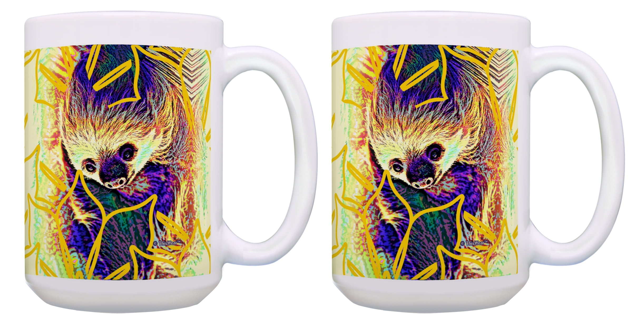 ThisWear Unique Sloth Lovers Gifts Colorful Sloth Cups Sloth Art Mugs 2 ...
