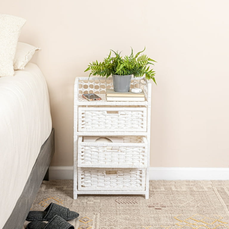 Household Essentials Woven 3 Drawer Chest with Cutout Handles Paper Rope White