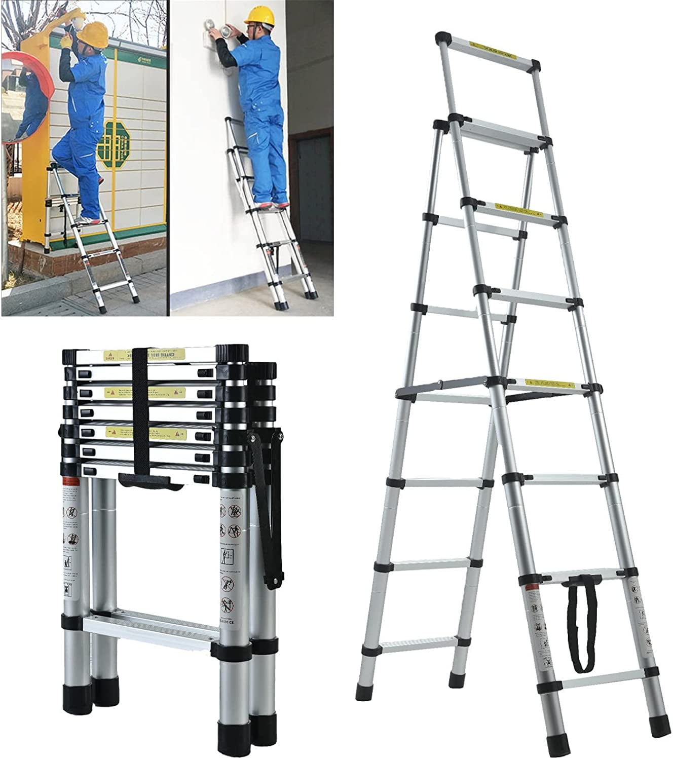 Dayplus 6.5FT A-Frame Aluminum Telescoping Ladder 6+7 Step Ladder ...