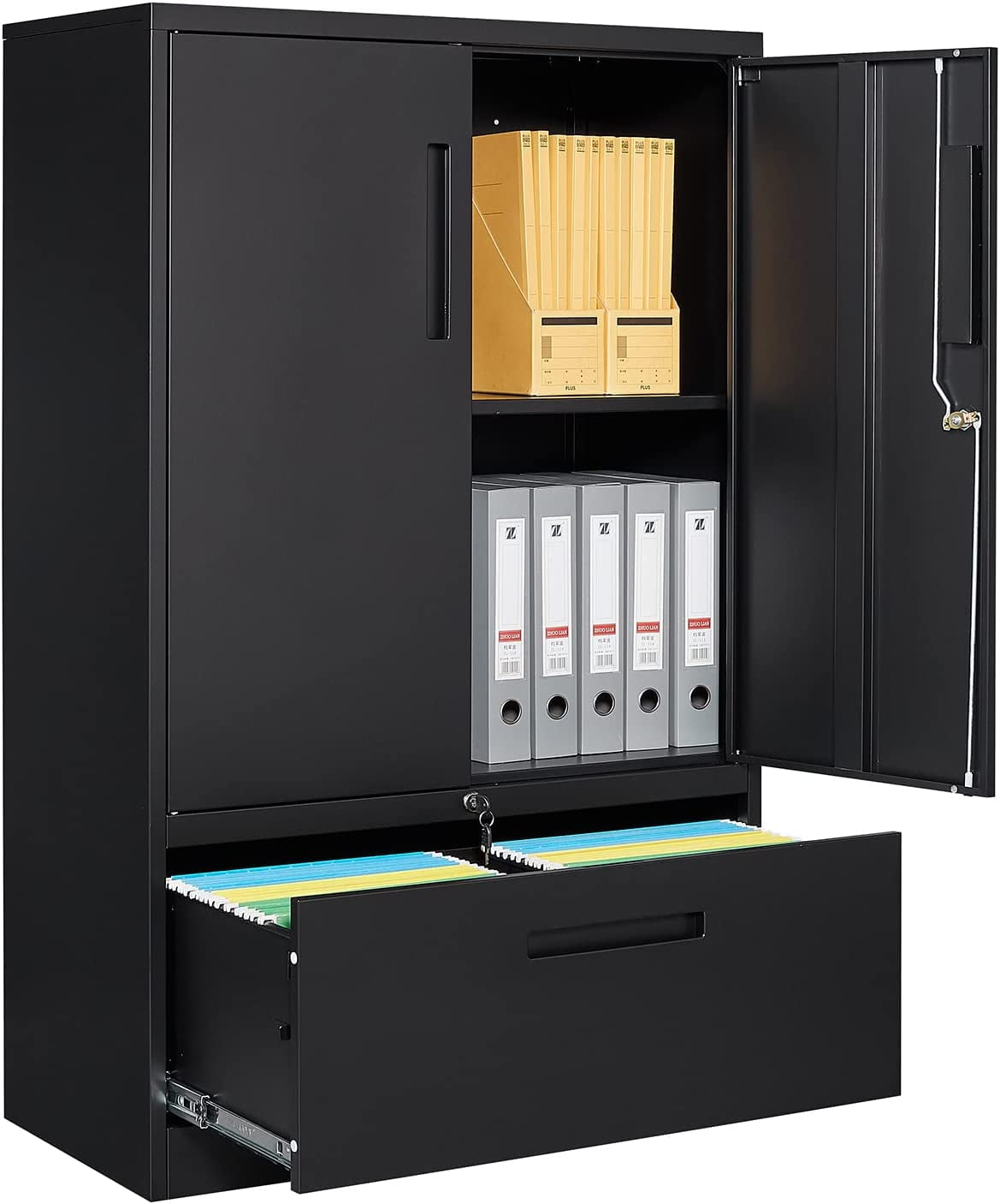STANI Metal Storage Cabinet with Lockable Lateral File Cabinet, Steel ...