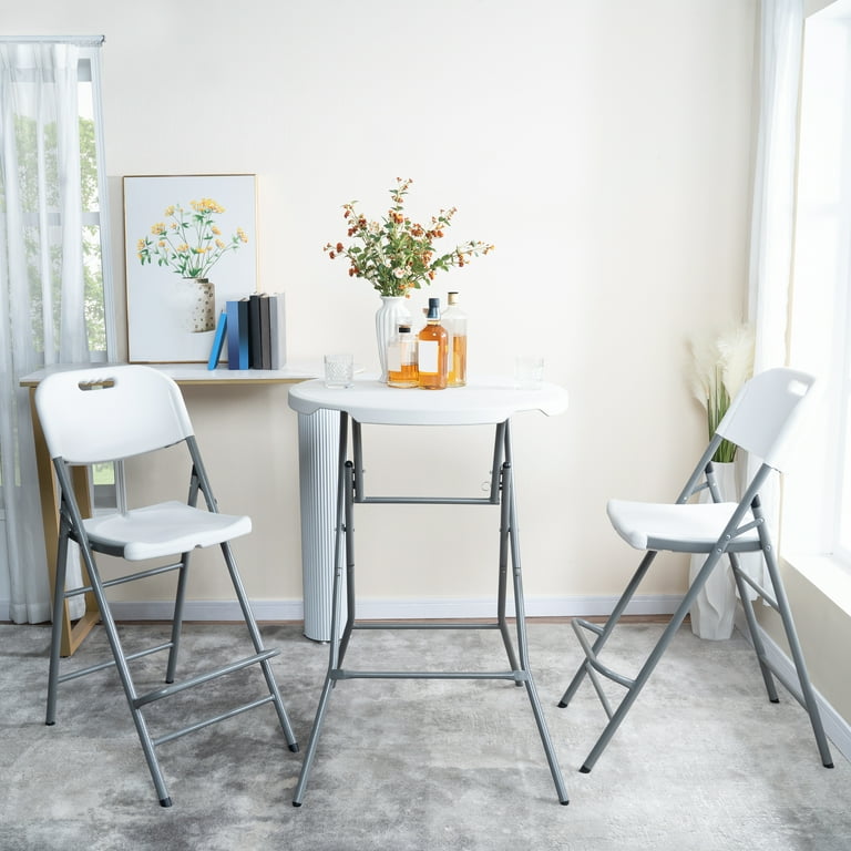 Round Folding Bar Cocktail Tables for Parties Height Folding Resin Table Round Cocktail Table Highboy Top Table Dining Room by Naomi Home White