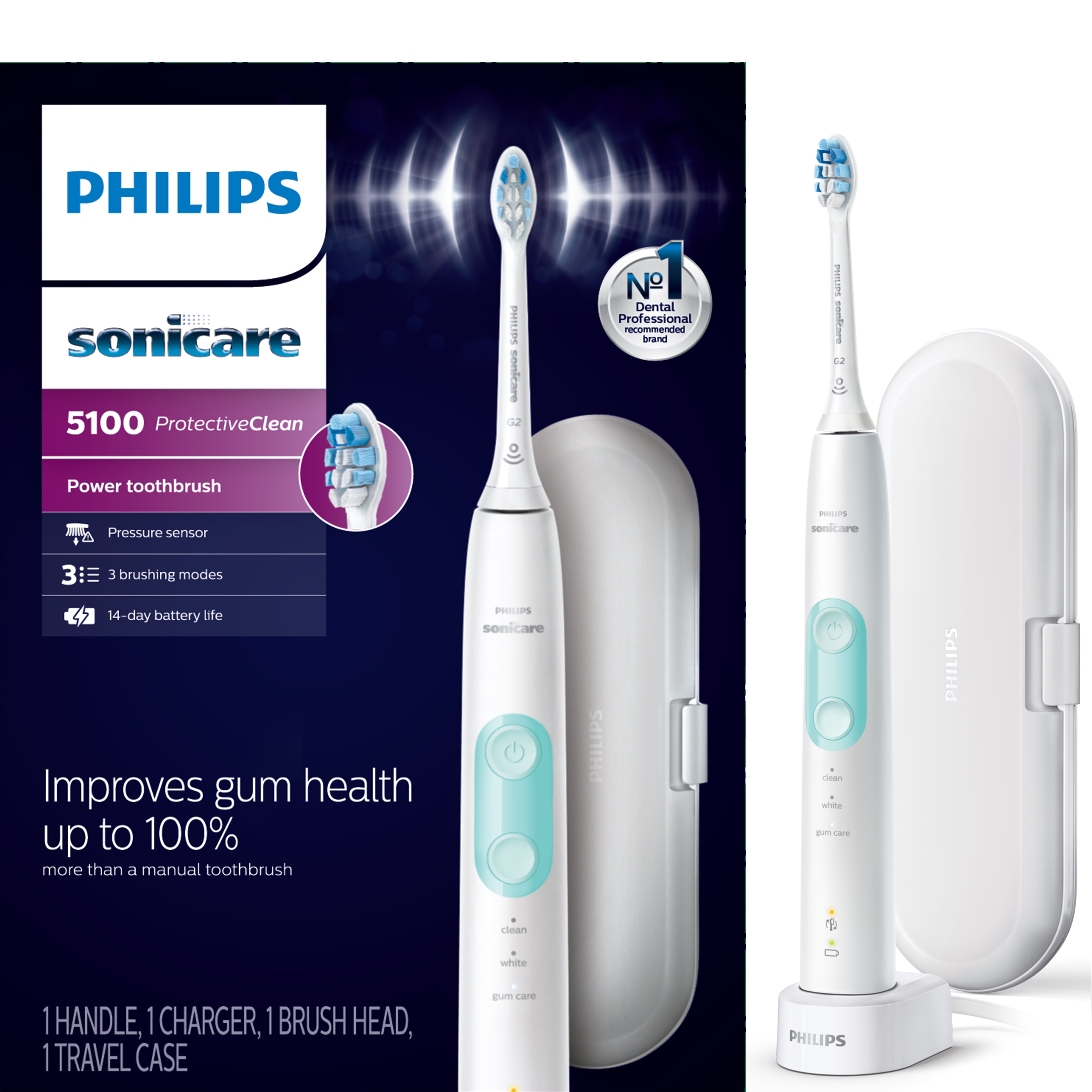 Philips Sonicare ProtectiveClean 5100 Plaque Control, Rechargeable ...