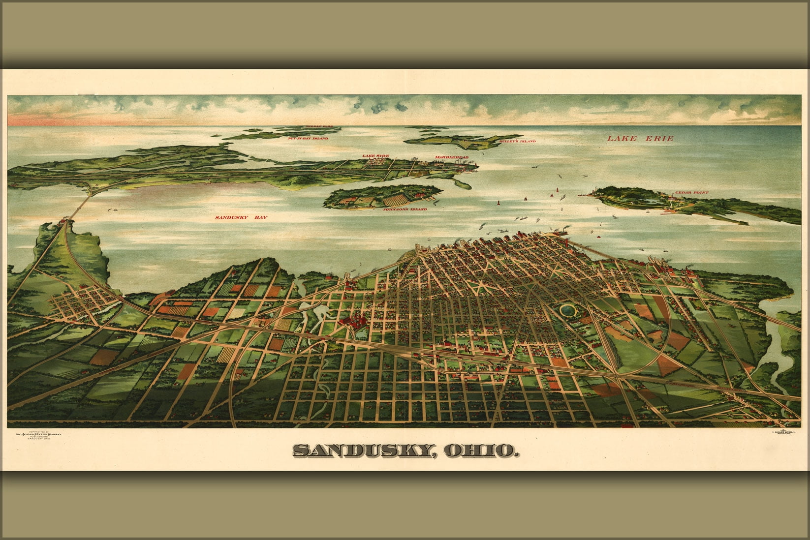 24"x36" Gallery Poster, birdseye view map of sandusky ohio 1898 ...