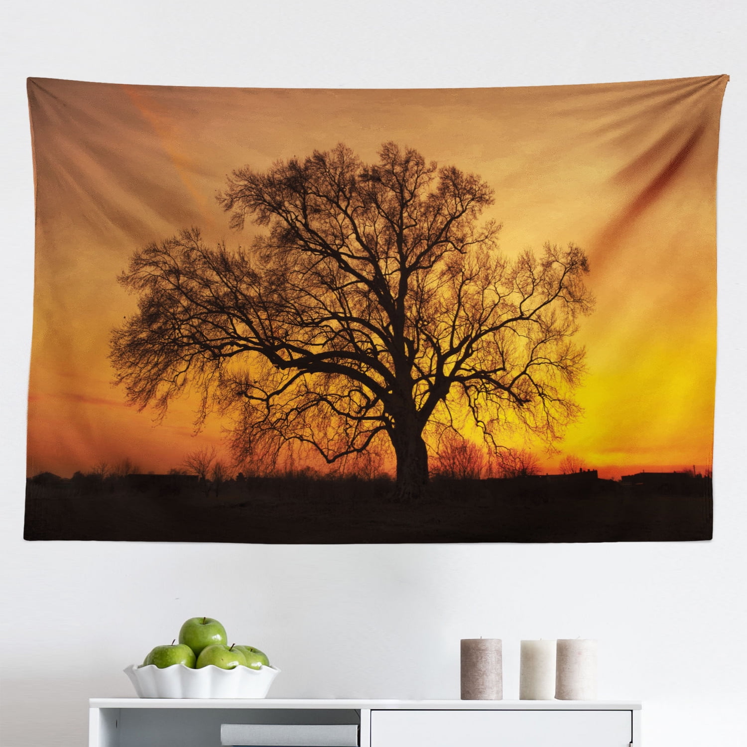 Tree Tapestry, Illustration of a Big Tree on Antique Old Paper Vintage ...