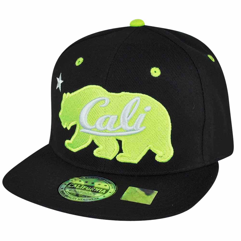 California Republic Cali Green Bears Logo Solid Black Snapback Flat ...