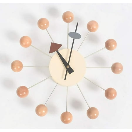 Ball Clock in Multicolor, Painted Solid Wood Non Ticking Decorative Mid ...