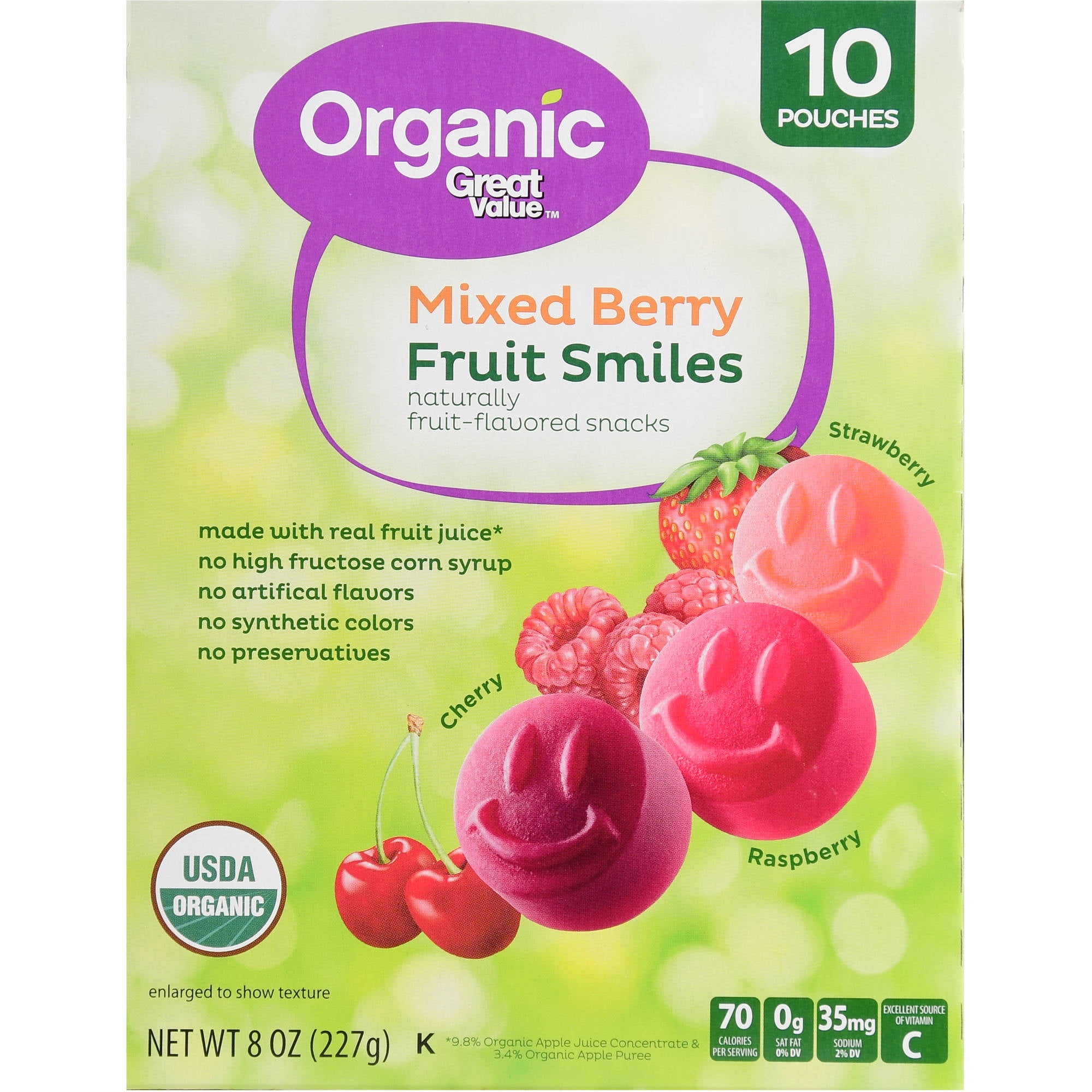 Great Value Organic Mixed Berry Fruit Smiles, 8 oz, 10 count – Walmart ...