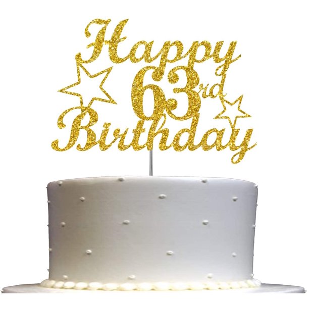 63 Birthday Cake Topper Gold Glitter, Party Decoration Ideas, Sturdy ...
