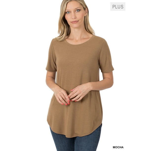 Zenana Women And Plus Short Sleeve Round Neck And Hem Relaxed Fit Casual