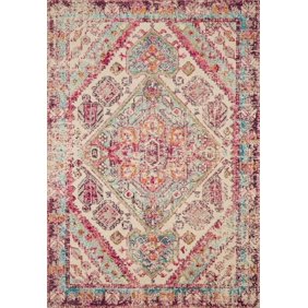 Loloi II Layla Printed Oriental Distressed Red / Navy Area Rug ...