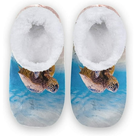 Ocean Sea Animal Turtle House Slippers Anti-Slip Fuzzy Feet Slippers ...