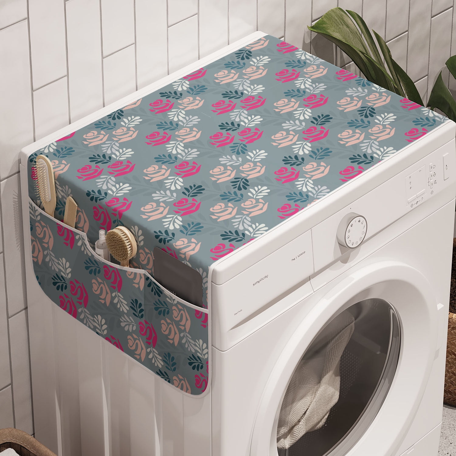 Floral Washing Machine Organizer, Colorful Roses and Leafy Branches ...