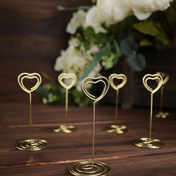 Efavormart 10 Pack | Gold Metal 3.5" Heart Card Holder Stands, Table ...