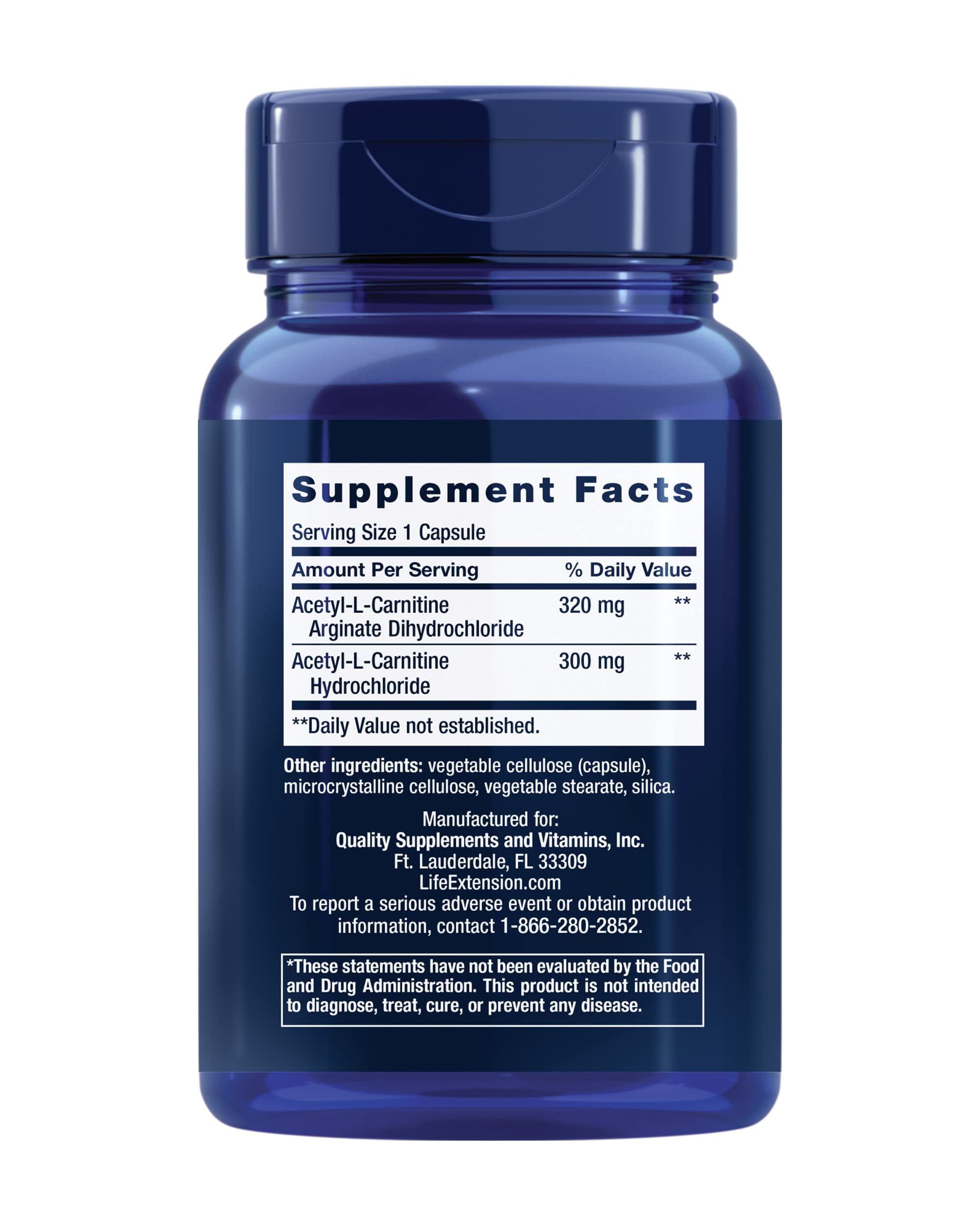 Suplemento de arginato de aceti-L-carnitina Life Extension | Bodega ...