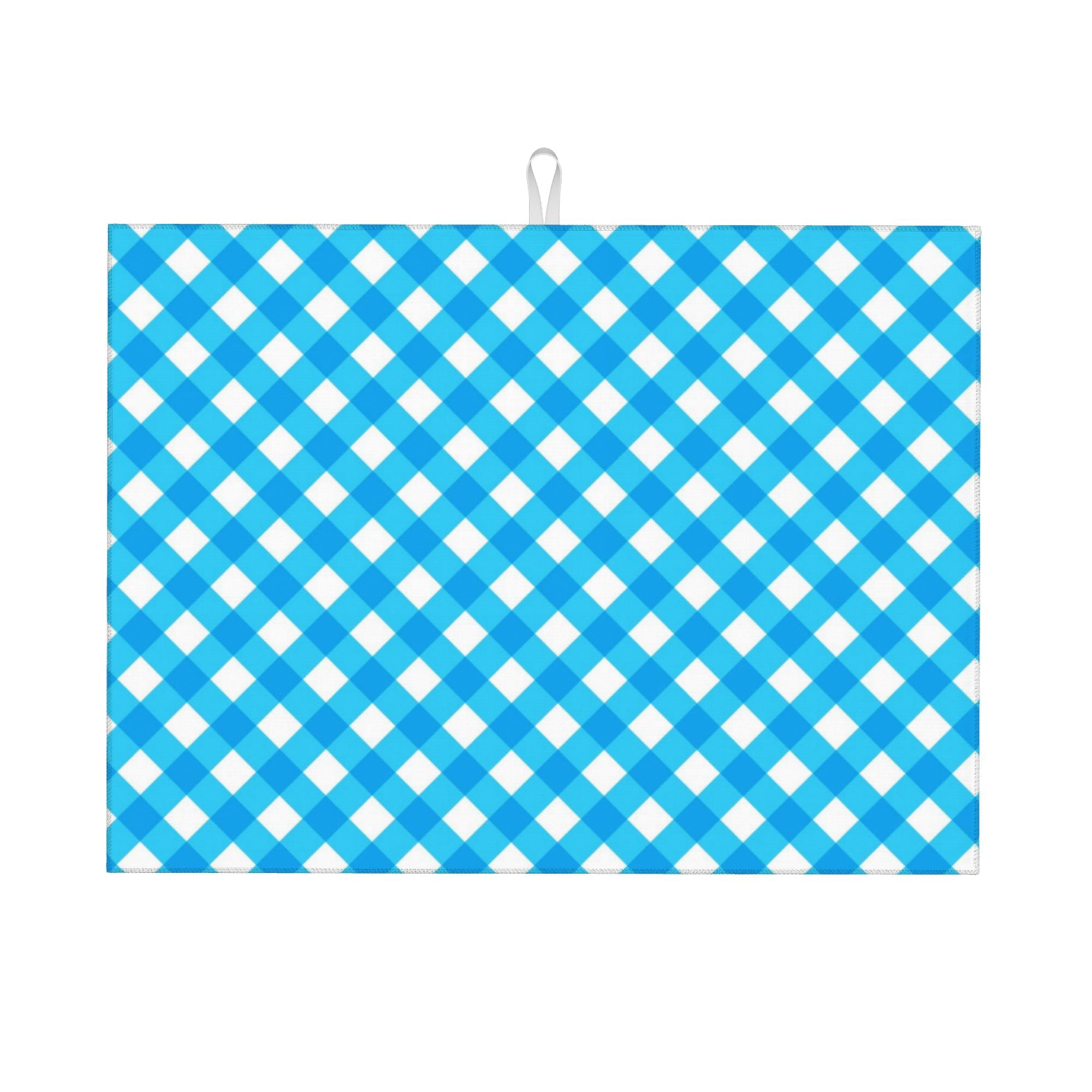 XMXY Dish Drying Mat for Kitchen Counter, Gingham Blue Background ...
