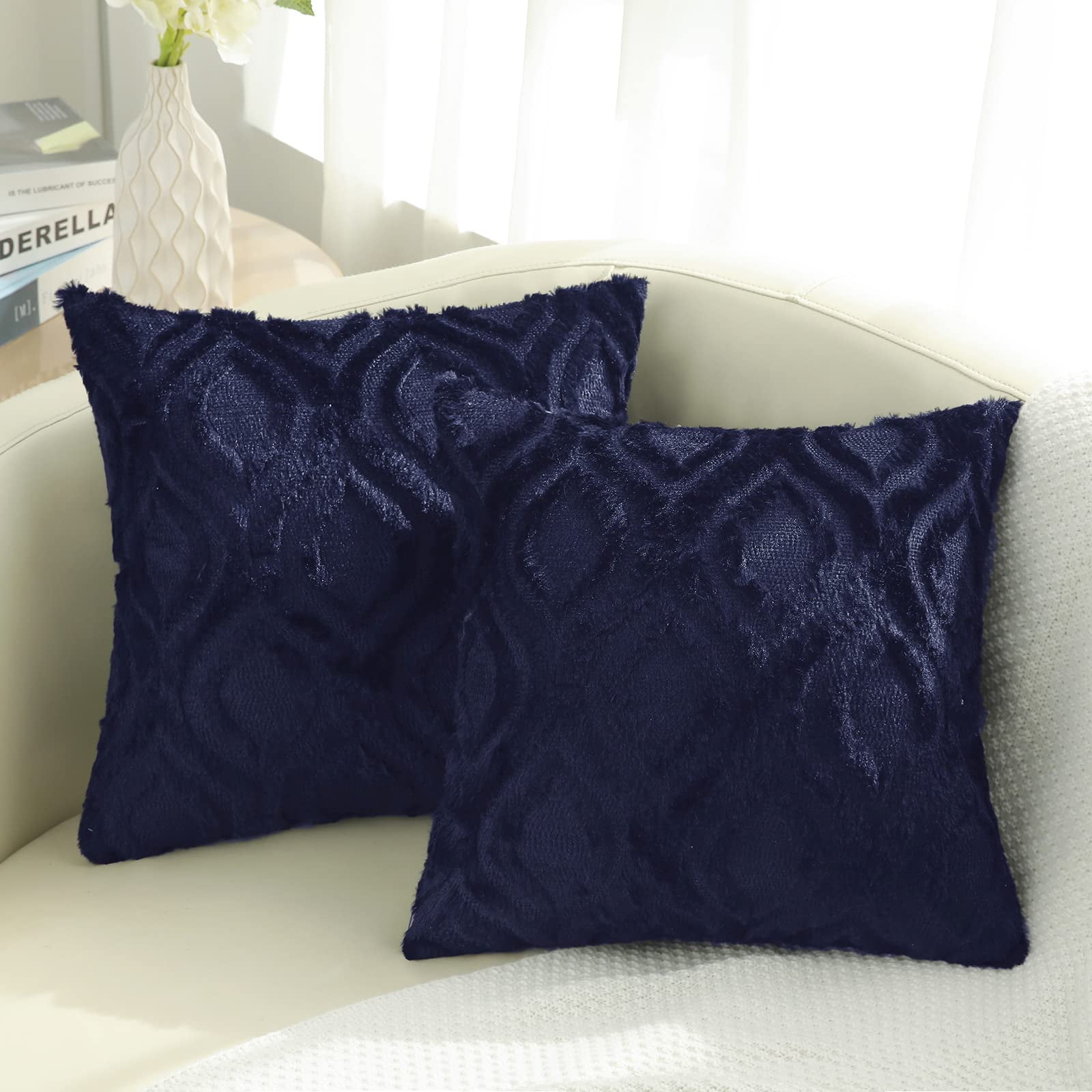 decorUhome Pack of 2 Throw Pillow Covers 18x18, Soft Plush Faux Wool ...