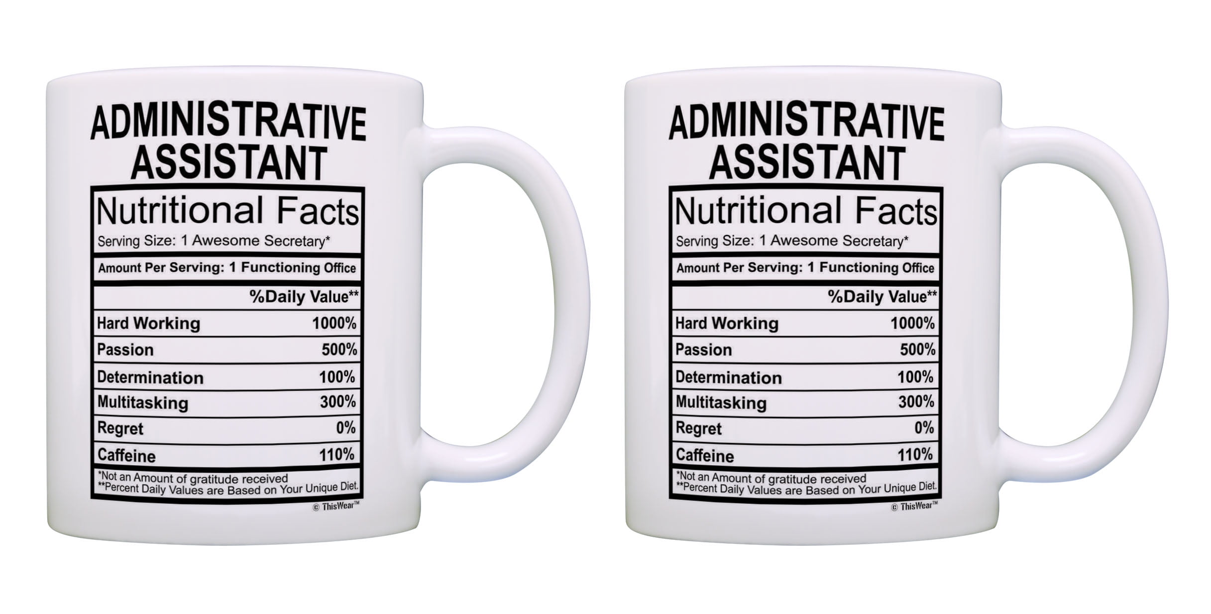 ThisWear Secretary Mug Set Administrative Assistant Nutritional Facts ...