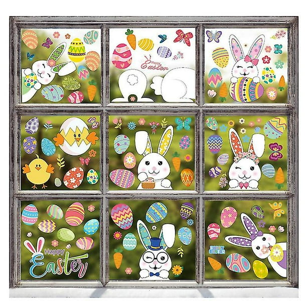 130pcs Easter Window Cling,9 Sheets Easter Bunny Window Stickers Pvc ...