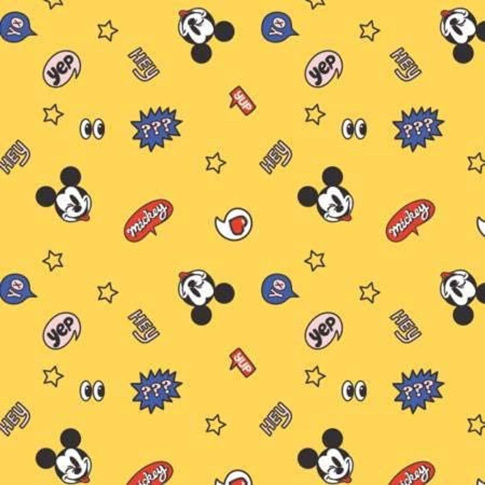 Disney Mickey Mouse Tiny Interactions Yellow 100% Cotton Fabric Sold by ...