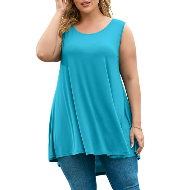 Larace Womens Summer Sleeveless Tank Round Neck Tunic Tops Loose Plus