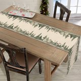 Winter Forest Reindeer Pine Tree Table Runner, Christmas Elk Watercolor ...