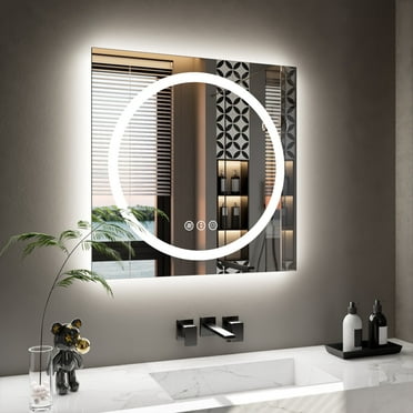 Full Size Frameless Back LED Lighted Anti-Fog Tempered Glass Bathroom ...